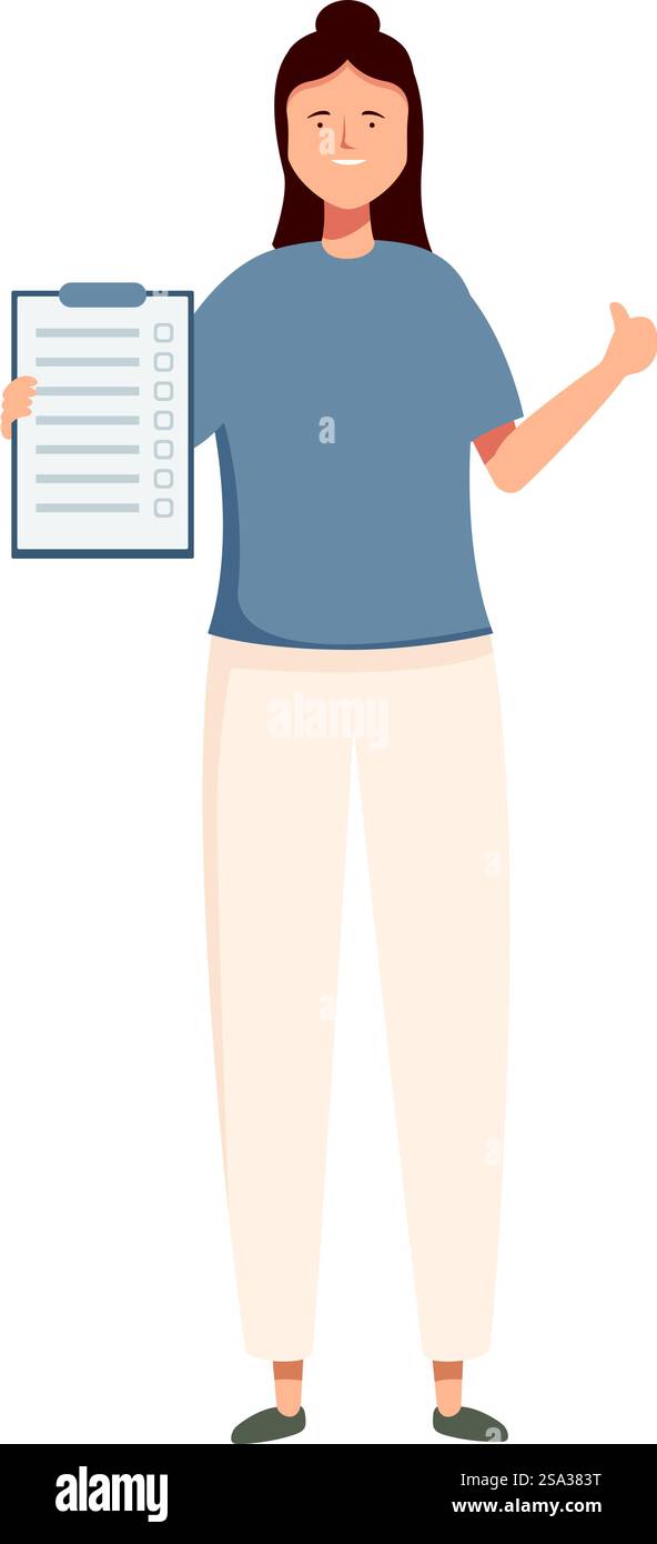 Vector illustration of a smiling woman displaying approval with a ...