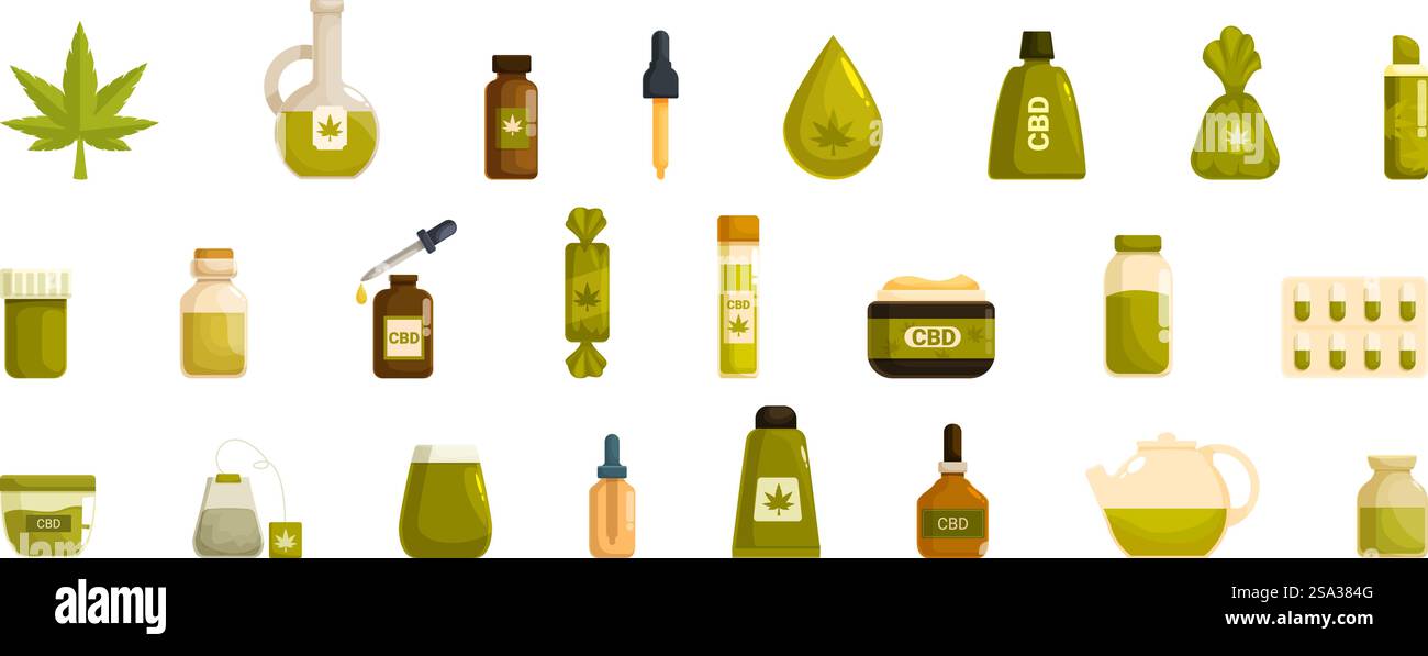 Hemp cannabinoid extract vector. A collection of various green items ...