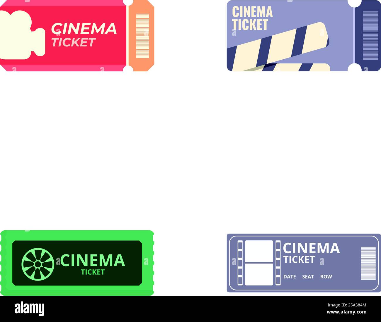 Cinema ticket icons set cartoon vector. Four various cinema ticket ...
