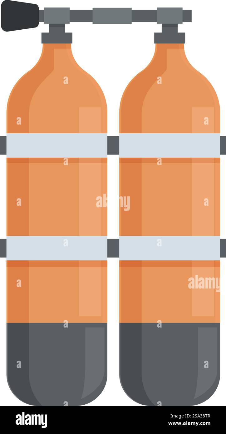 Flat design of a pair of orange scuba diving oxygen tanks isolated on ...