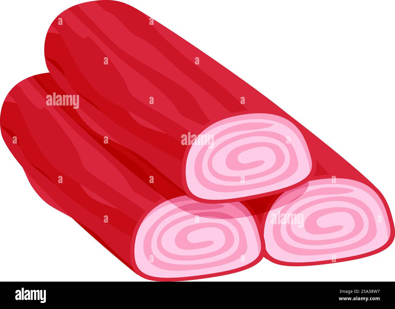 Digital illustration of stylized rolled ham slices isolated on a white ...