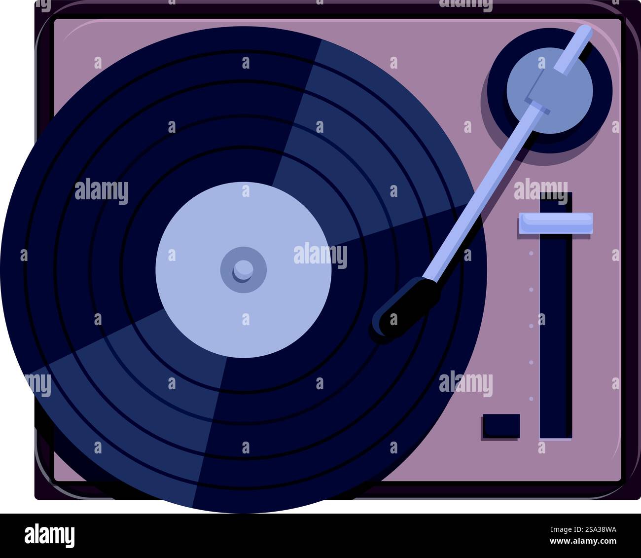 Top view of a classic turntable with vinyl record, isolated on a white ...