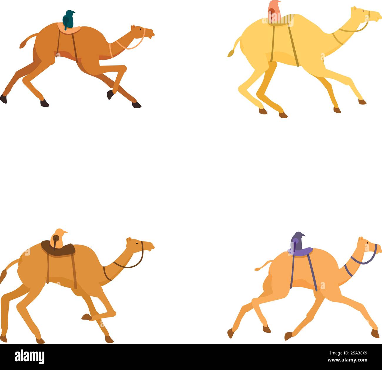 Collection of colorful flat design illustrations featuring riders on ...
