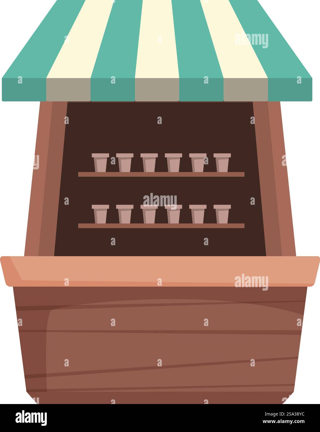 Illustration of a quaint wooden market stall with a green and white ...