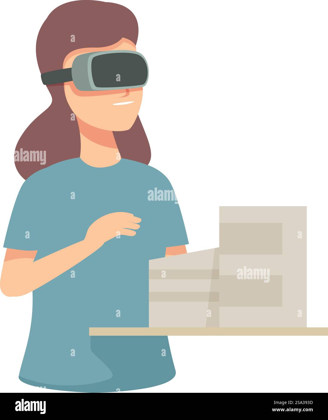 Illustration of a woman using a vr headset interacting with a virtual interface. Woman ...