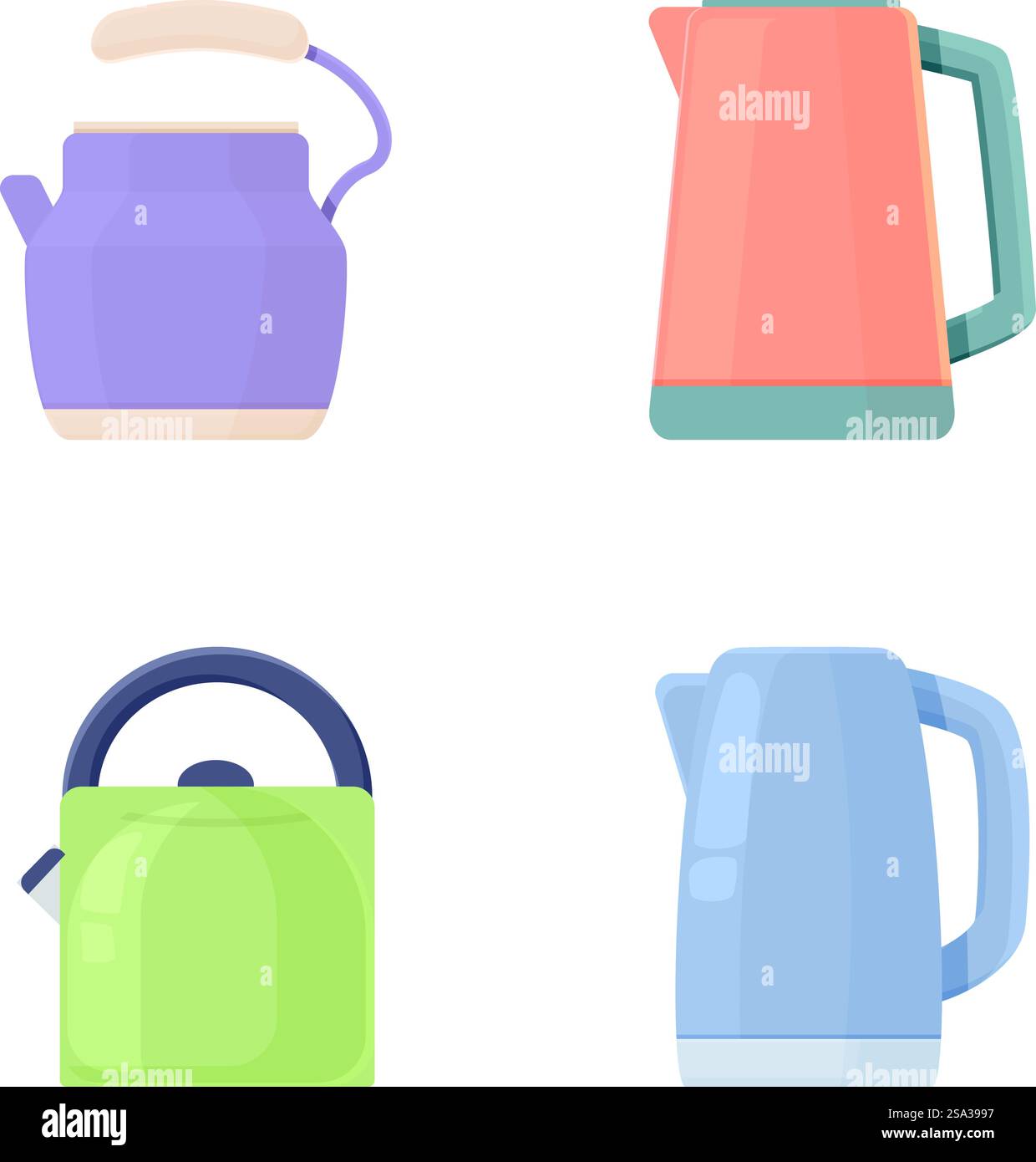 Collection of four kitchen kettle illustrations, showcasing various ...