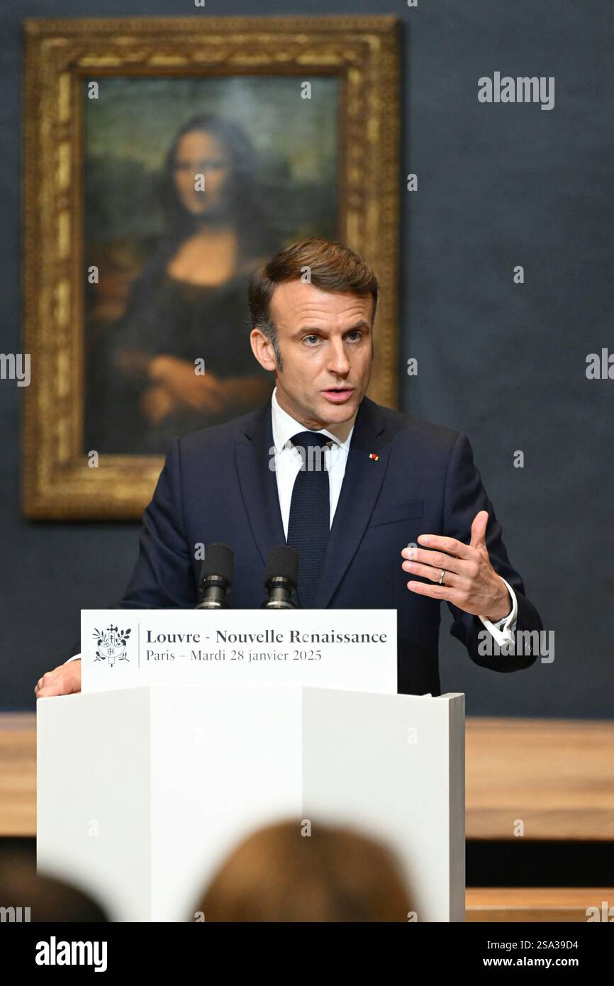 French President Emmanuel Macron gives a speech to announce a multi ...
