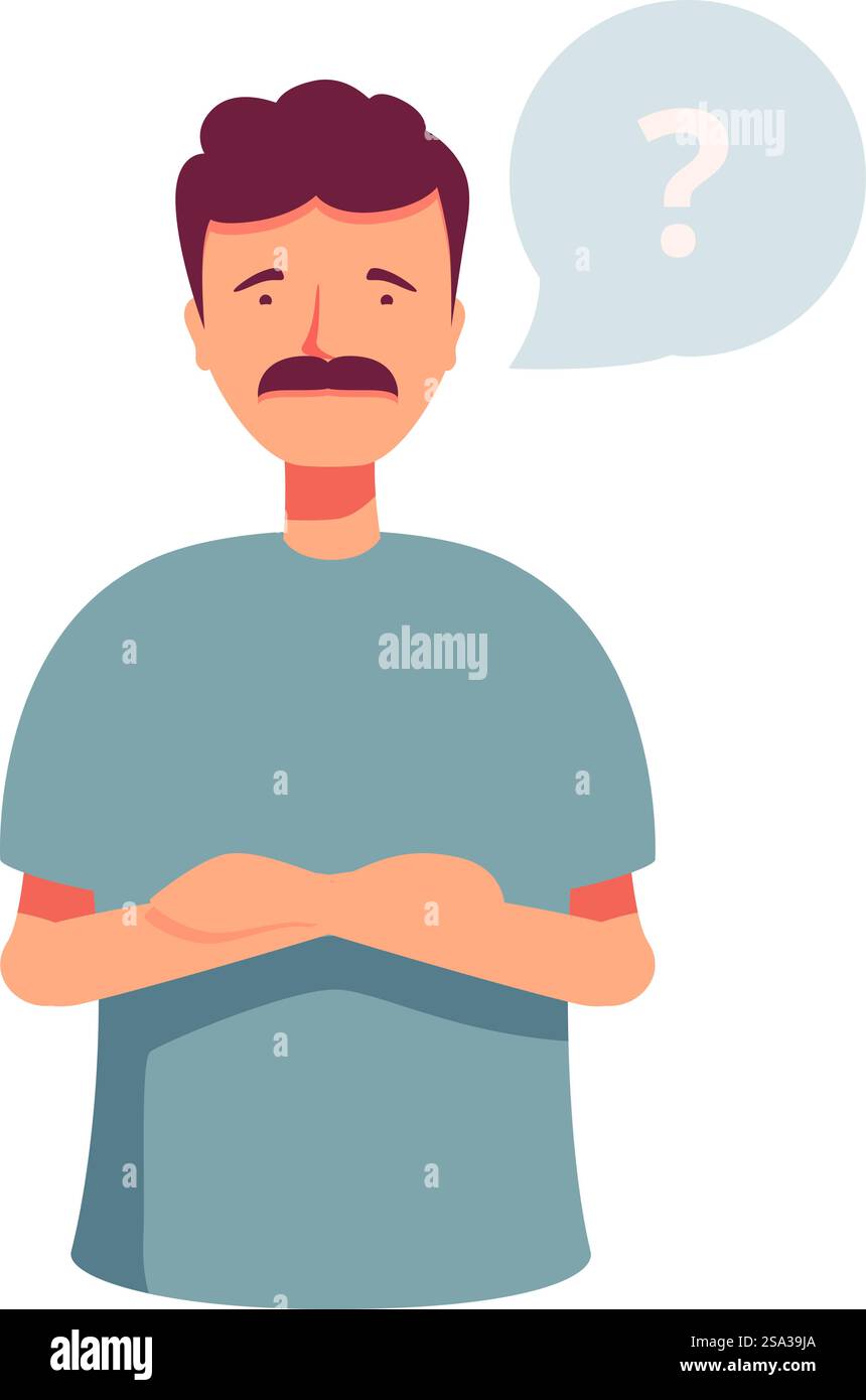 Illustration of a thoughtful man with arms crossed and a question mark ...
