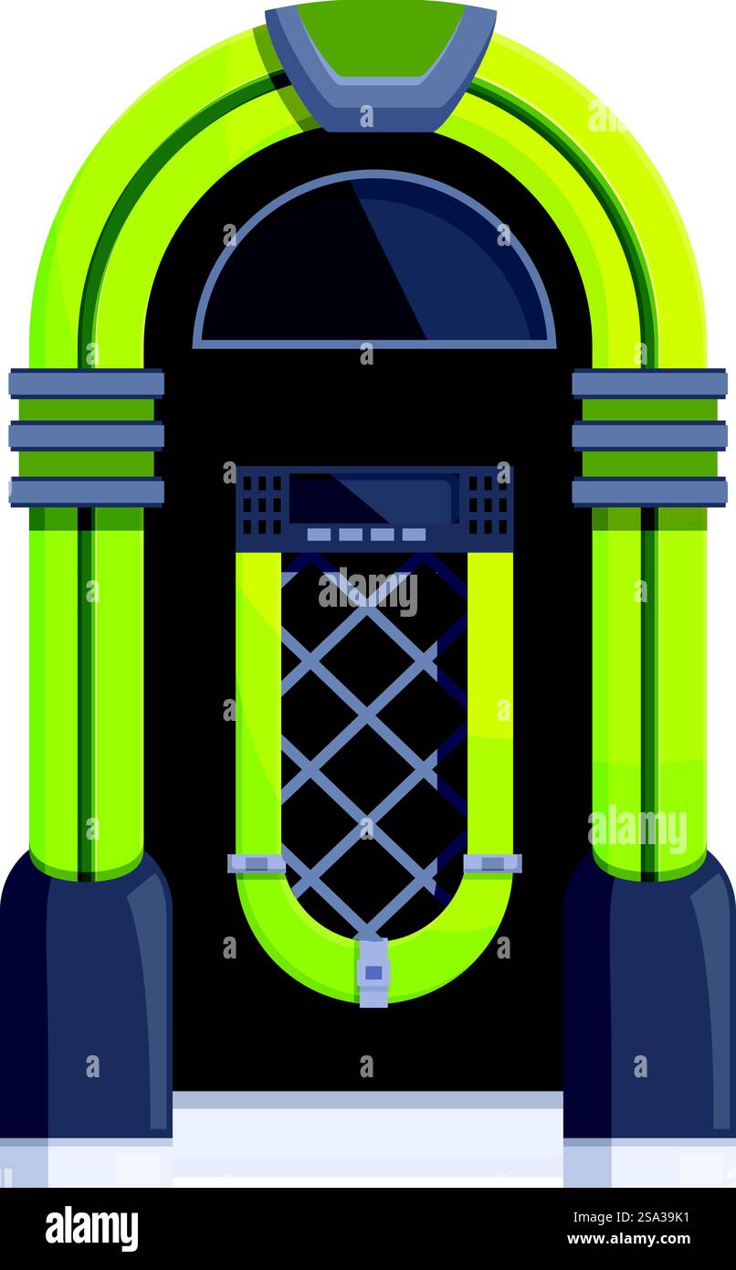 Modern digital illustration of a vibrant neon green and black jukebox ...