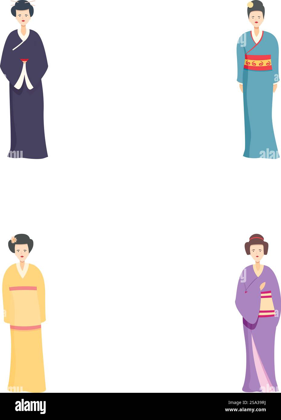 Collection of four vector illustrations featuring women in colorful ...