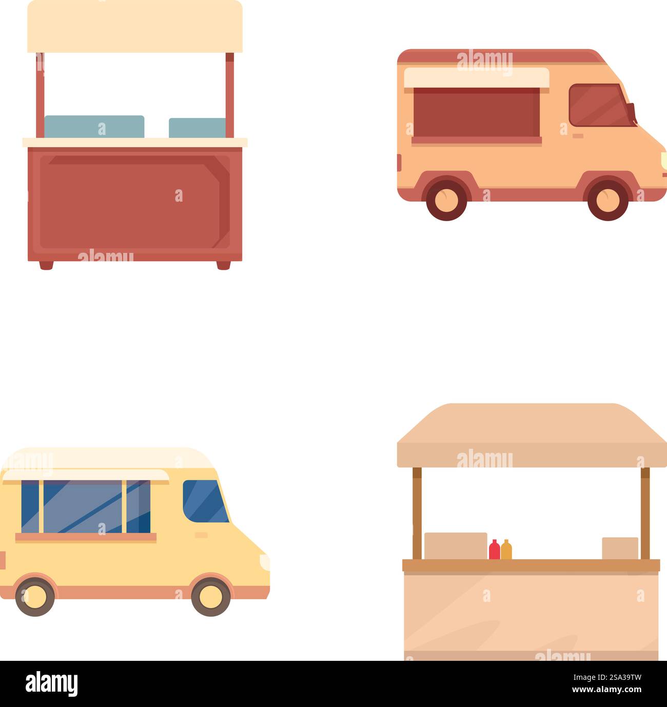 Collection of colorful, vector illustrations featuring mobile food ...