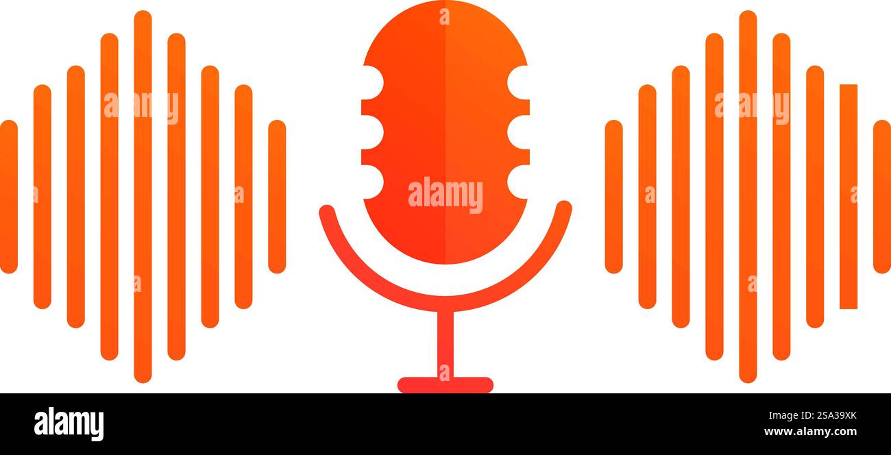 Vibrant orange icon representing a microphone with sound waves on a ...