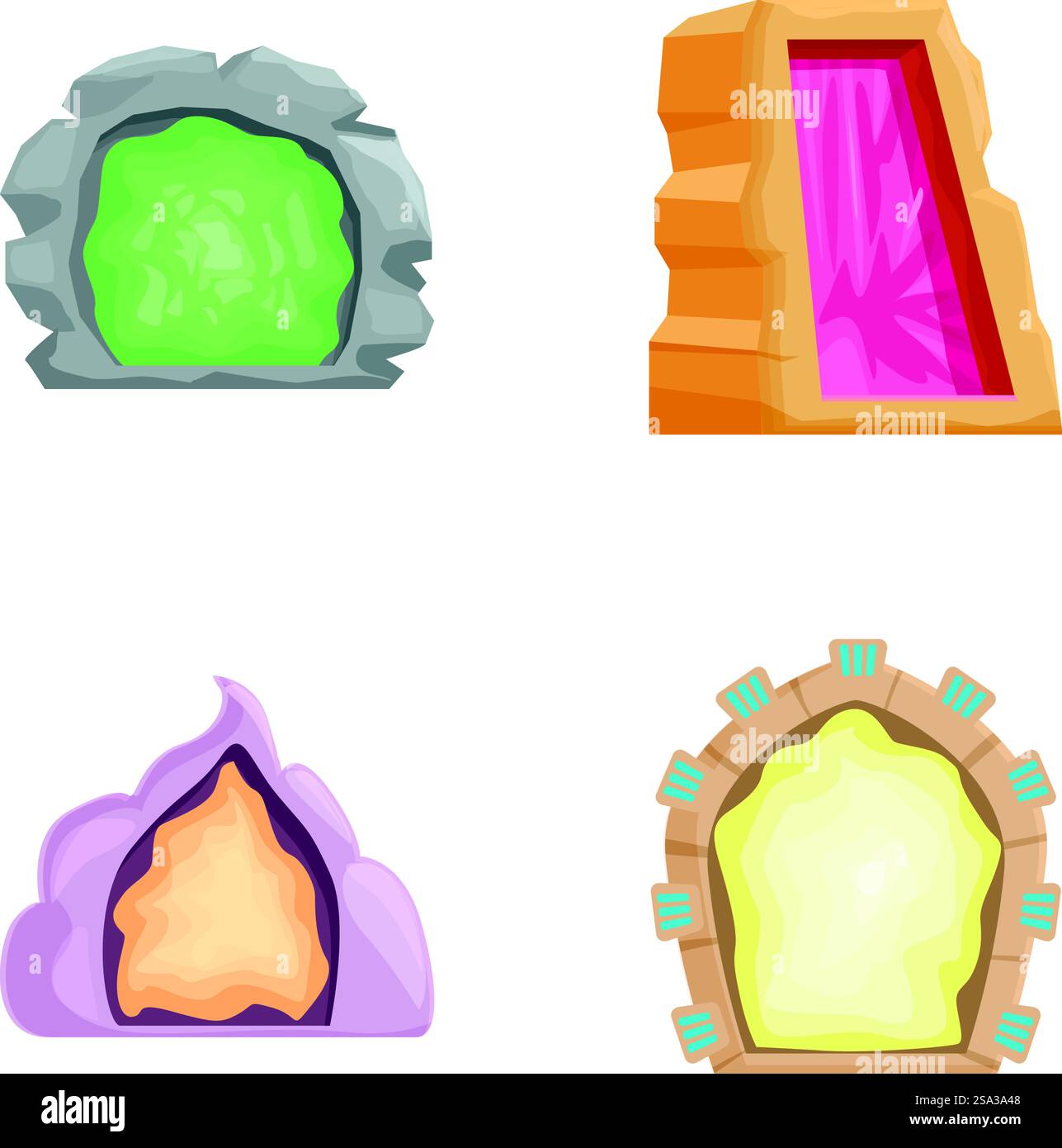 Collection of vibrant cartoonstyle magical portal icons, perfect for ...