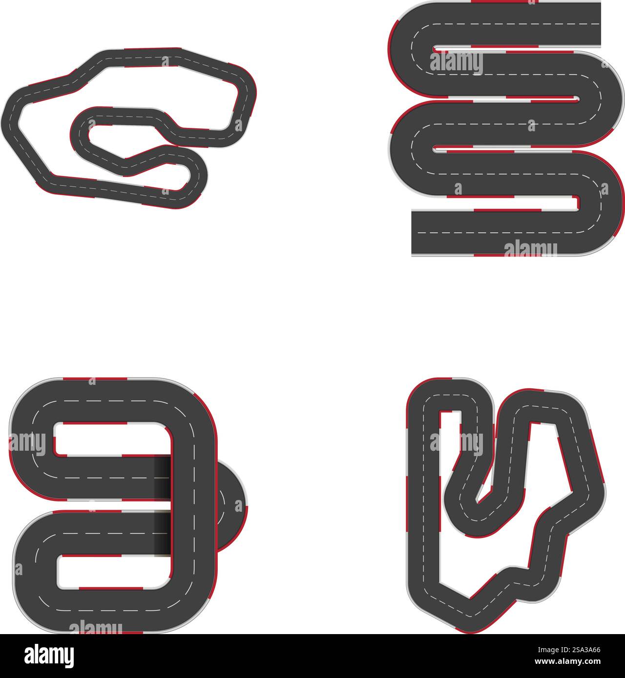 Racing track icons set cartoon vector. Curve and circle racetrack ...