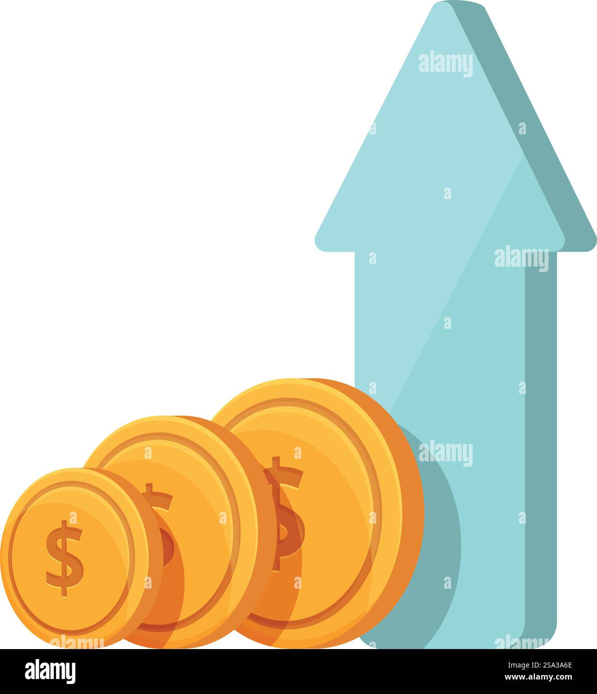 Vector of golden coins with an upward arrow symbolizing economic growth ...