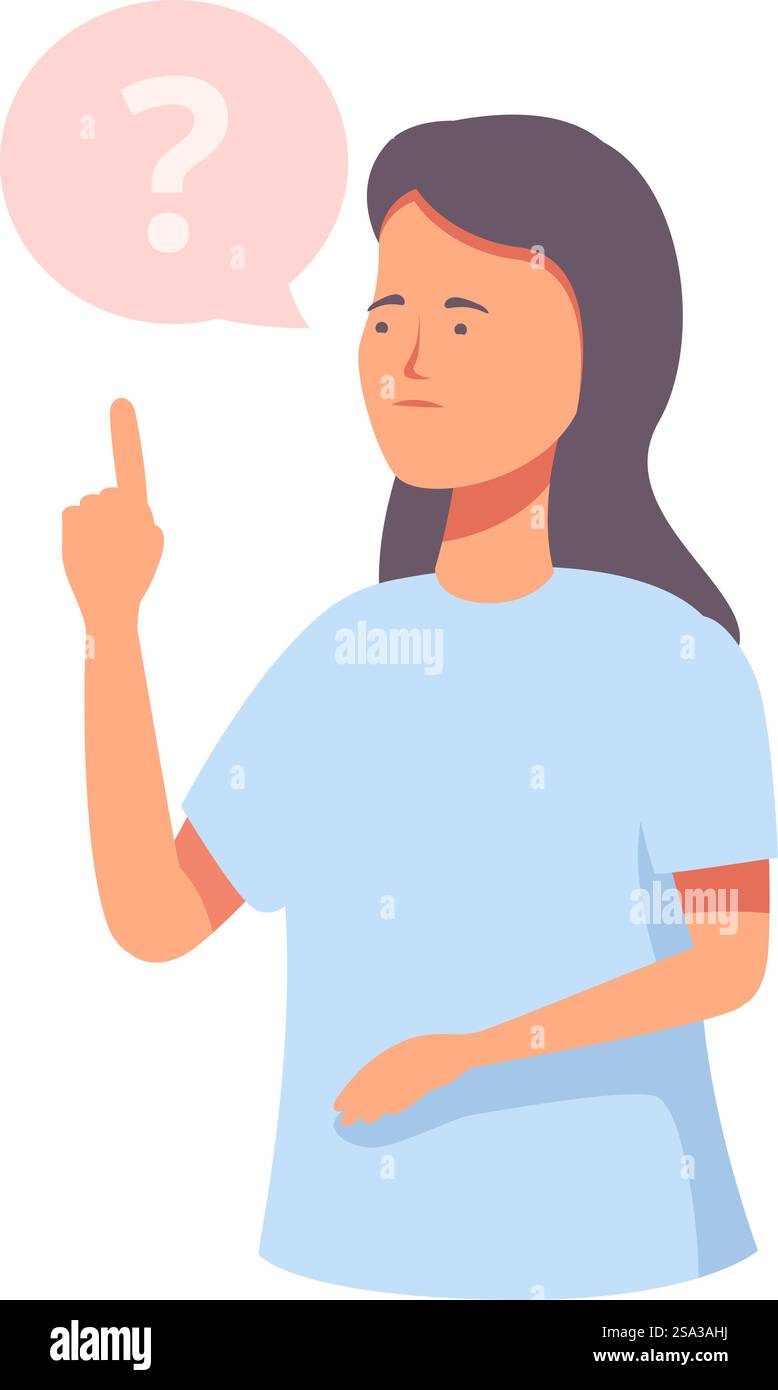 Illustration of a pensive woman with a question mark bubble indicating ...