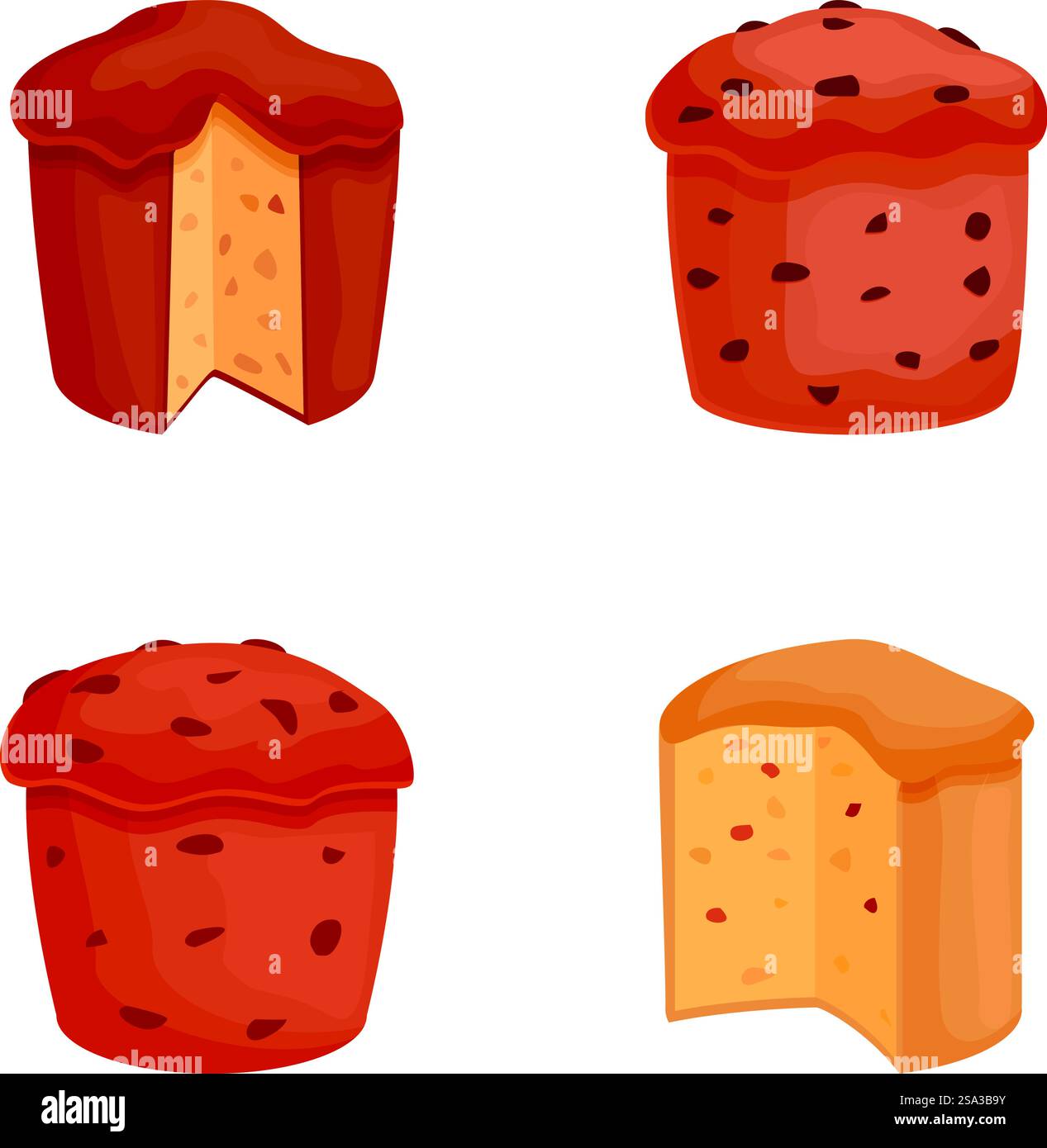 Digital illustration of assorted muffins and sliced pound cakes ...