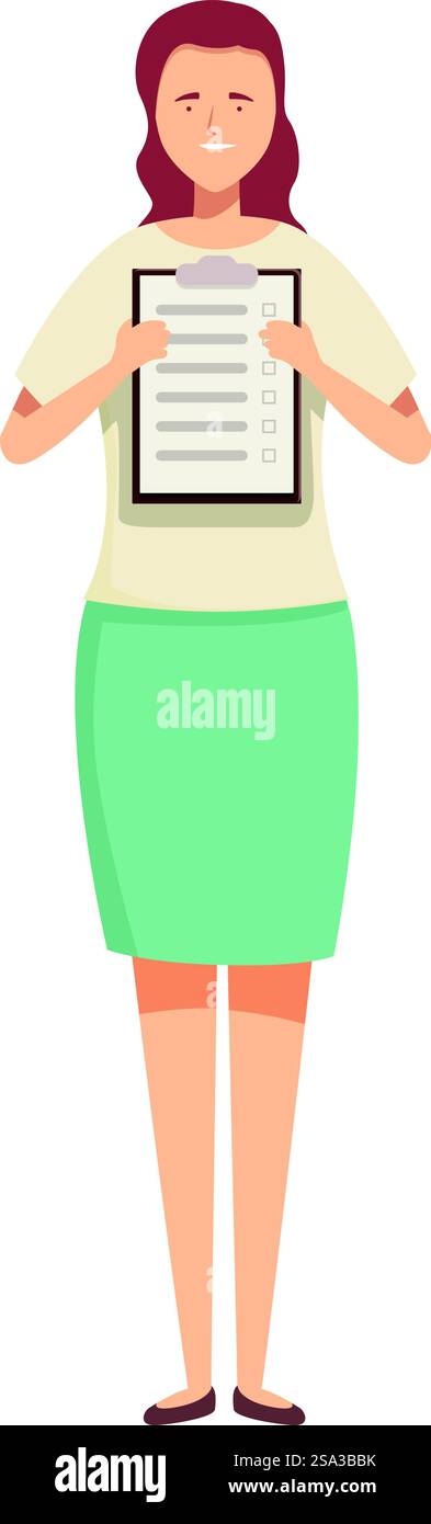 Vector graphic of a woman standing confidently with a clipboard and ...