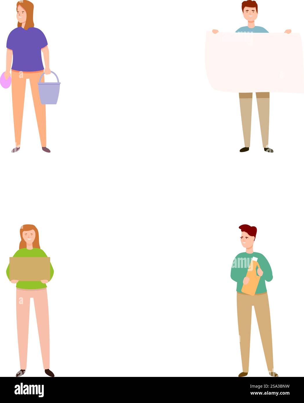 Collection of four minimalistic illustrations showing diverse people ...