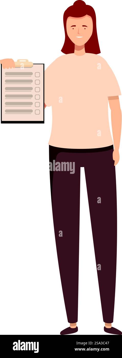 Smiling and confident woman holding checklist illustration in flat ...