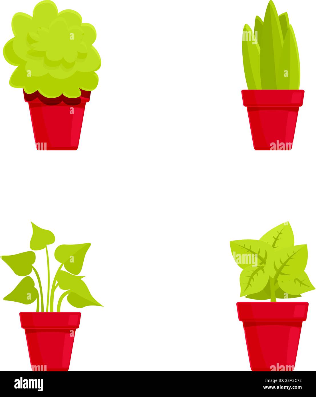 Collection of four colorful vector illustrations of potted houseplants ...