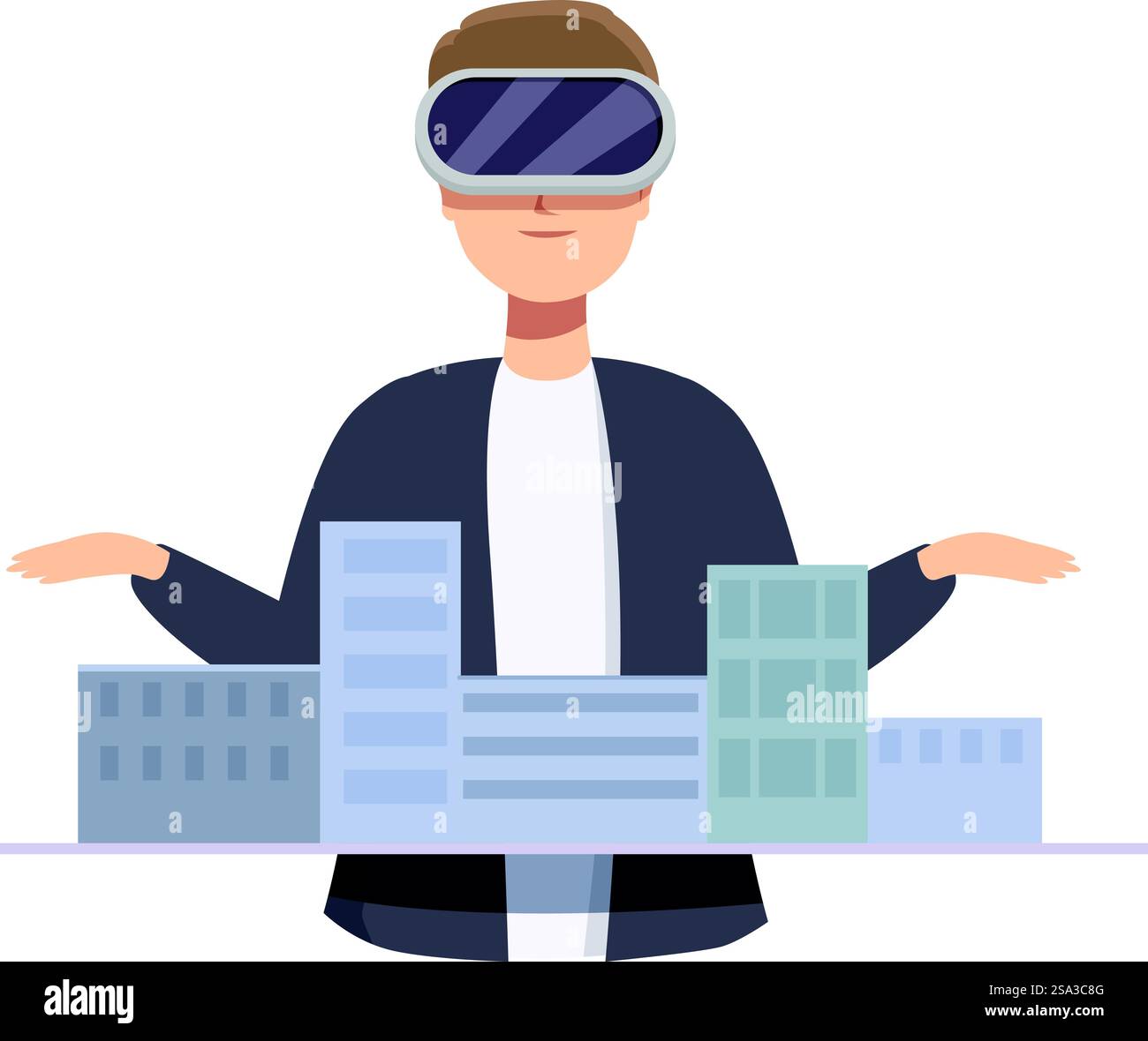 Illustration of a person using vr technology to interact with 3d city ...
