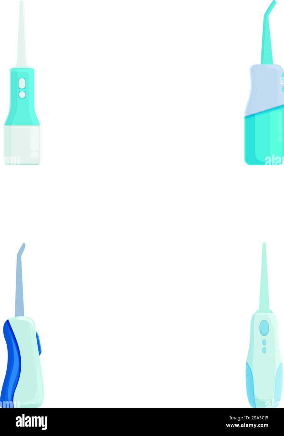 Collection of four different water flossers for dental hygiene isolated ...