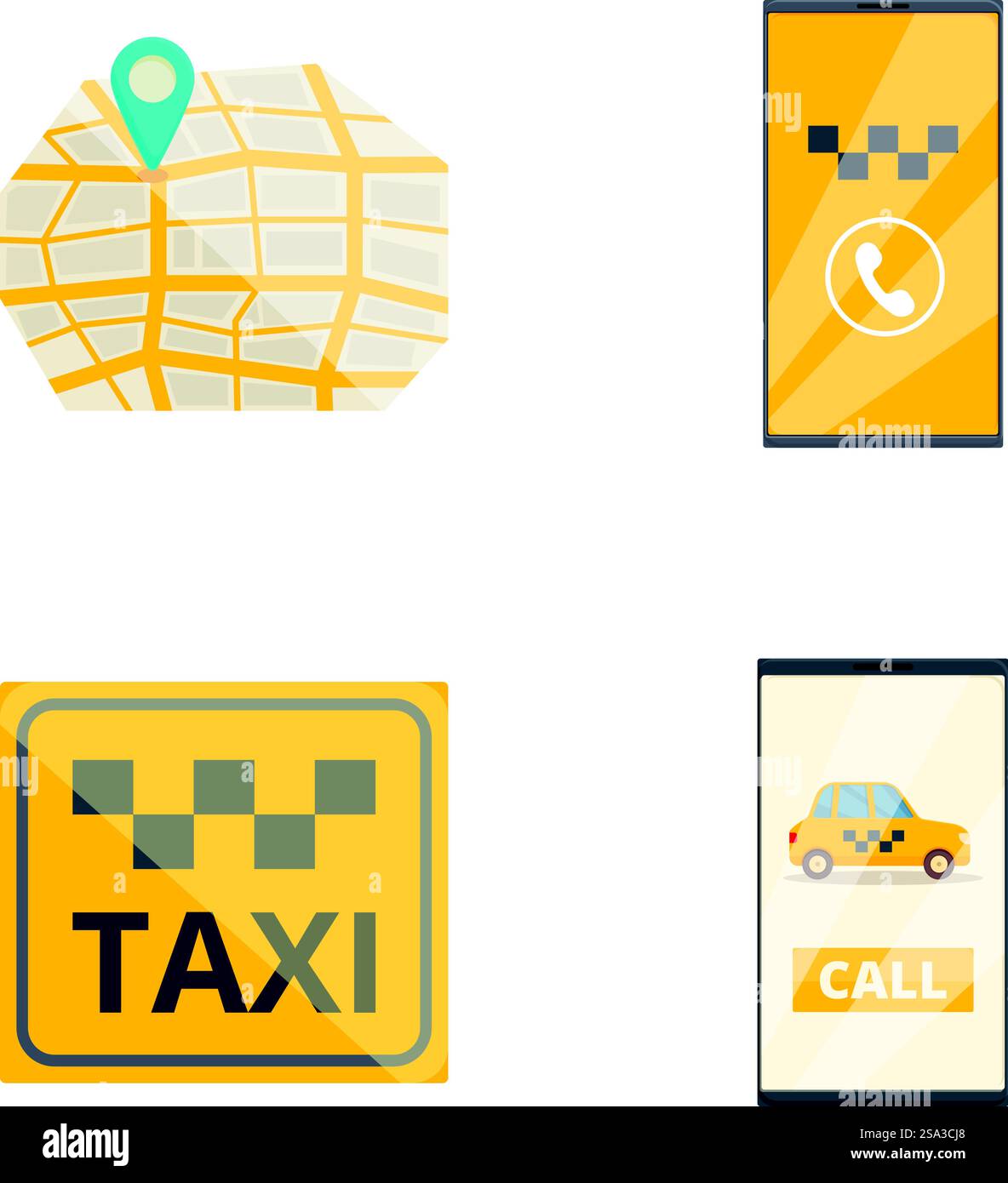 Collection of four flatdesign icons representing taxi services ...