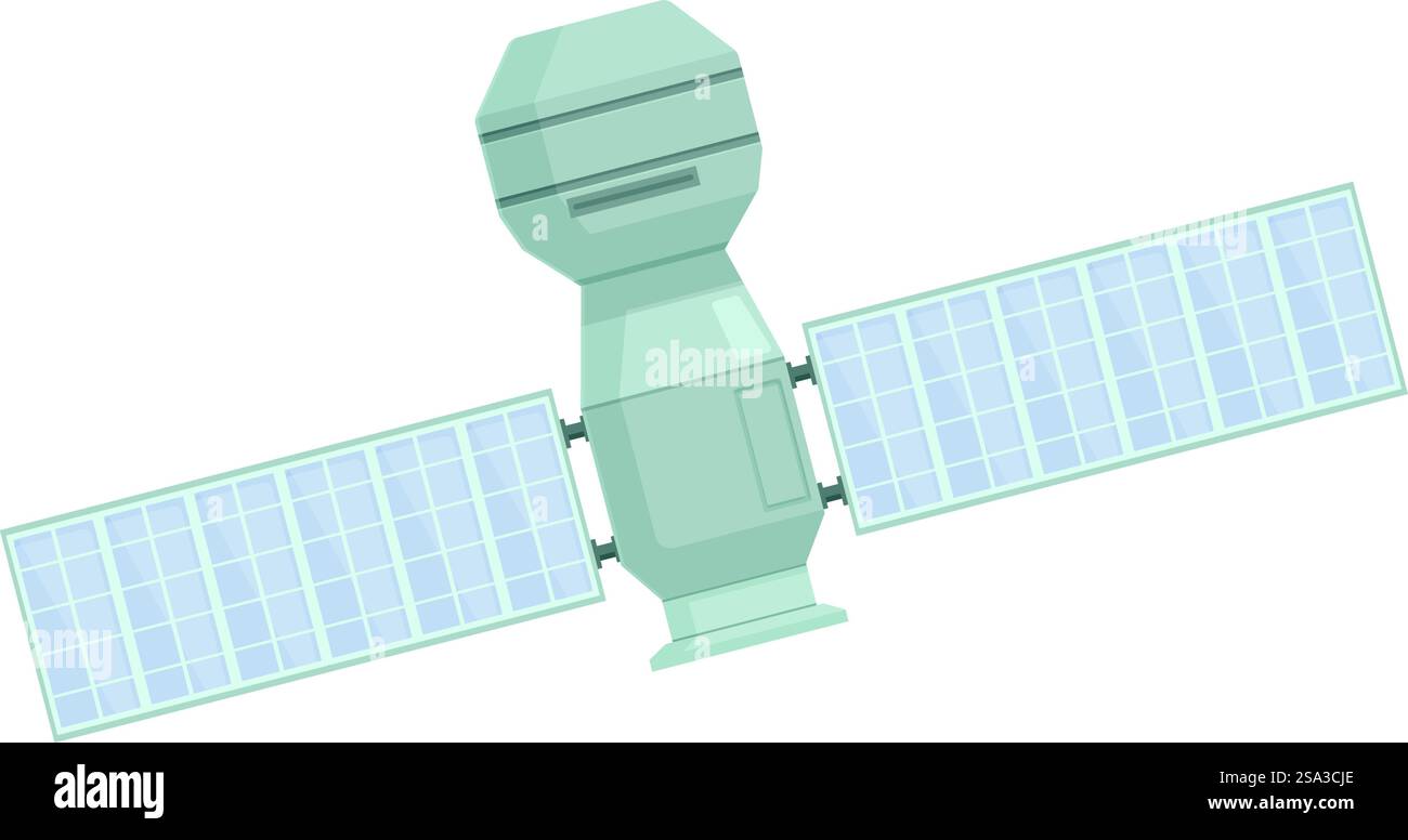 Colorful cartoon satellite illustration with solar panels and antenna ...