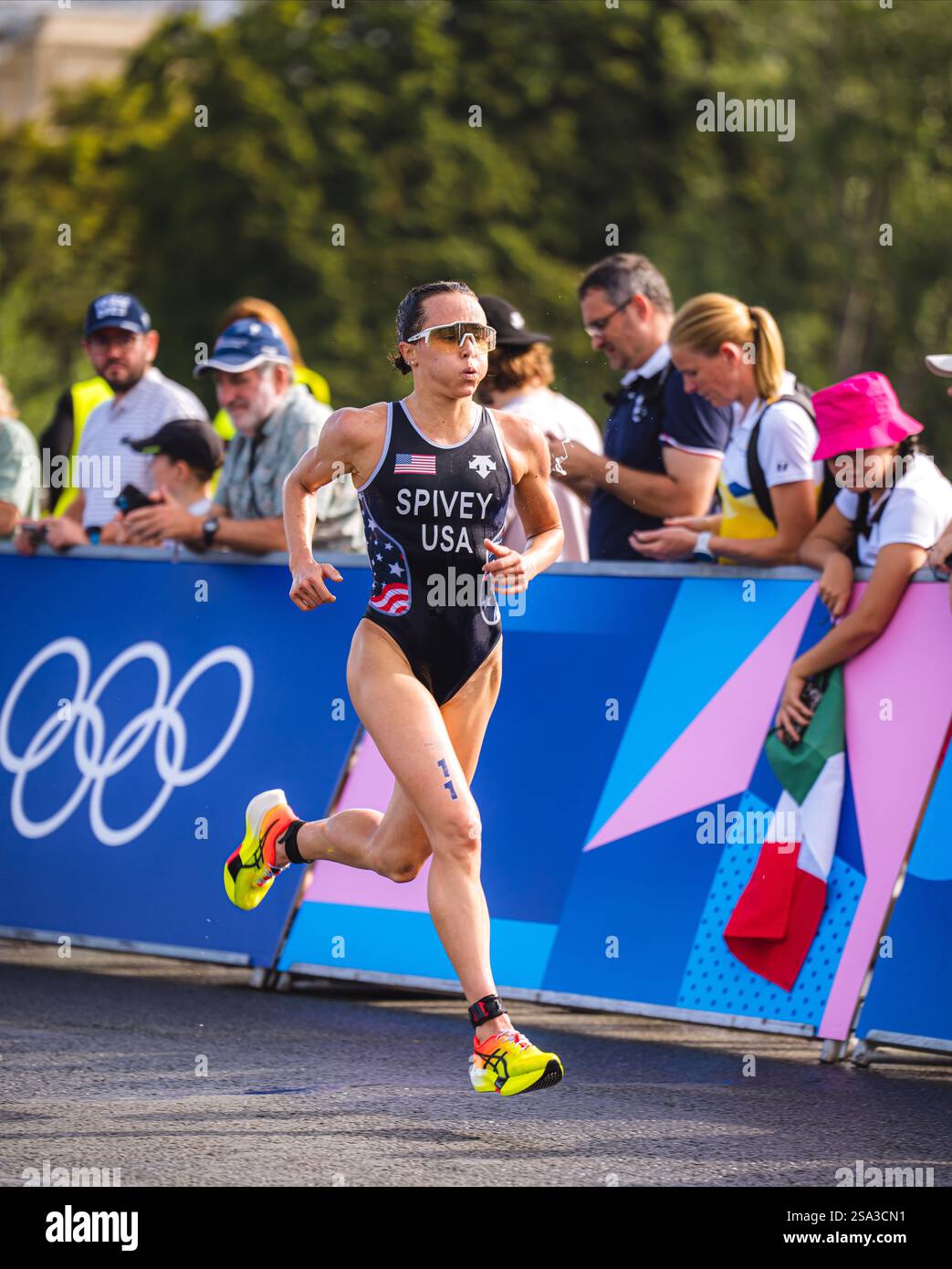 Taylor Spivey participating in the triathlon at the Paris 2024 Olympic ...