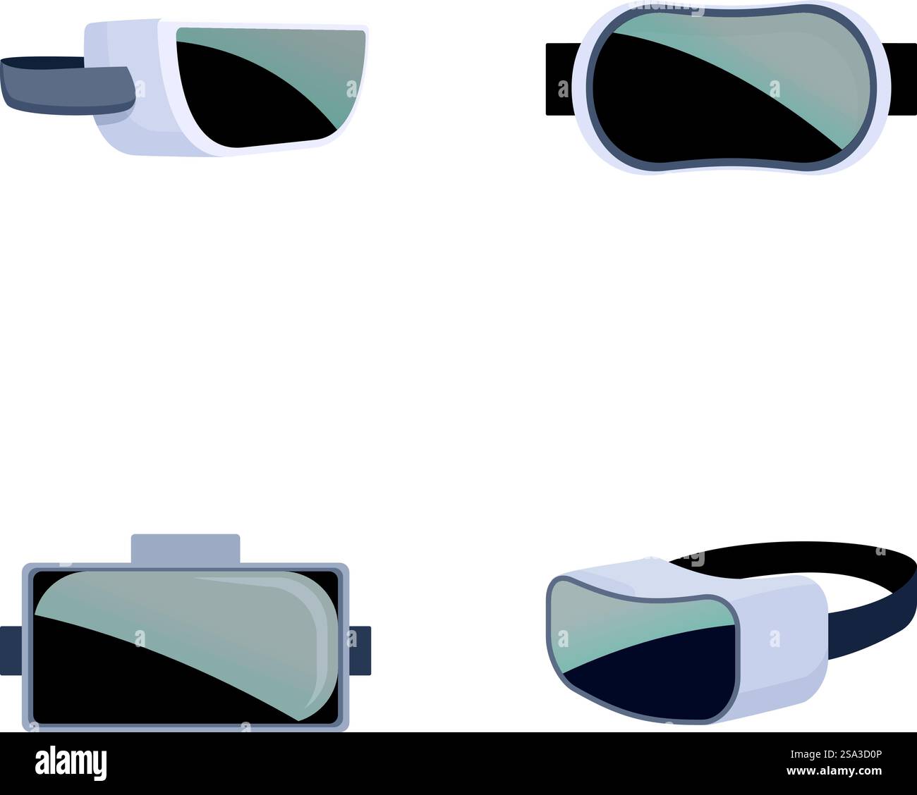 Set of four stylish virtual reality headset icons isolated on white ...