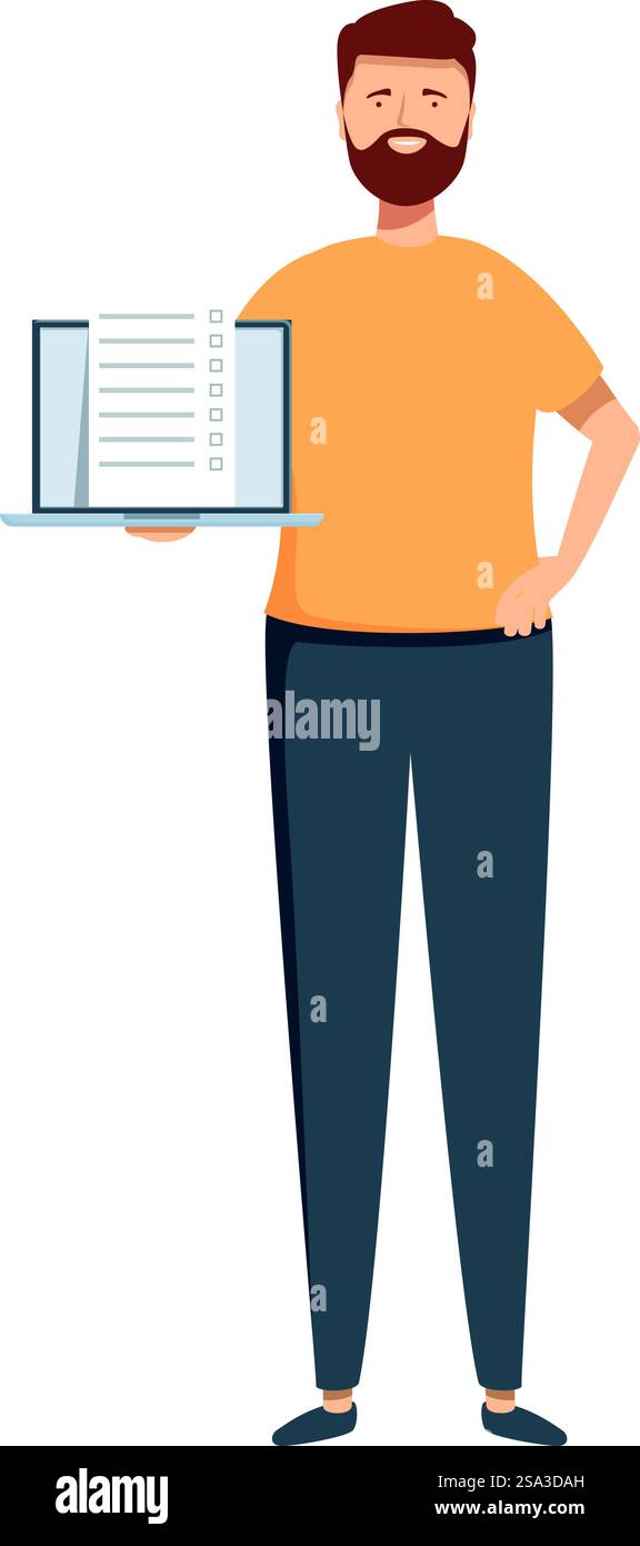 Vector illustration of a bearded man confidently holding a document ...