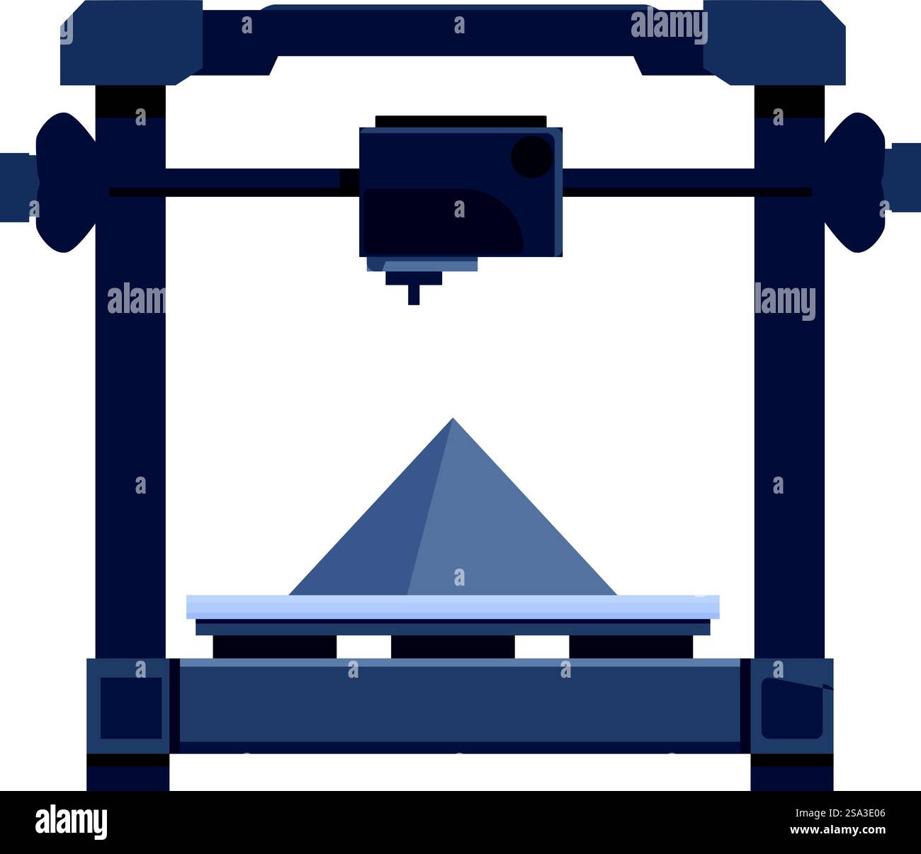 Flat design icon of a 3d printer printing a pyramid, isolated on a ...
