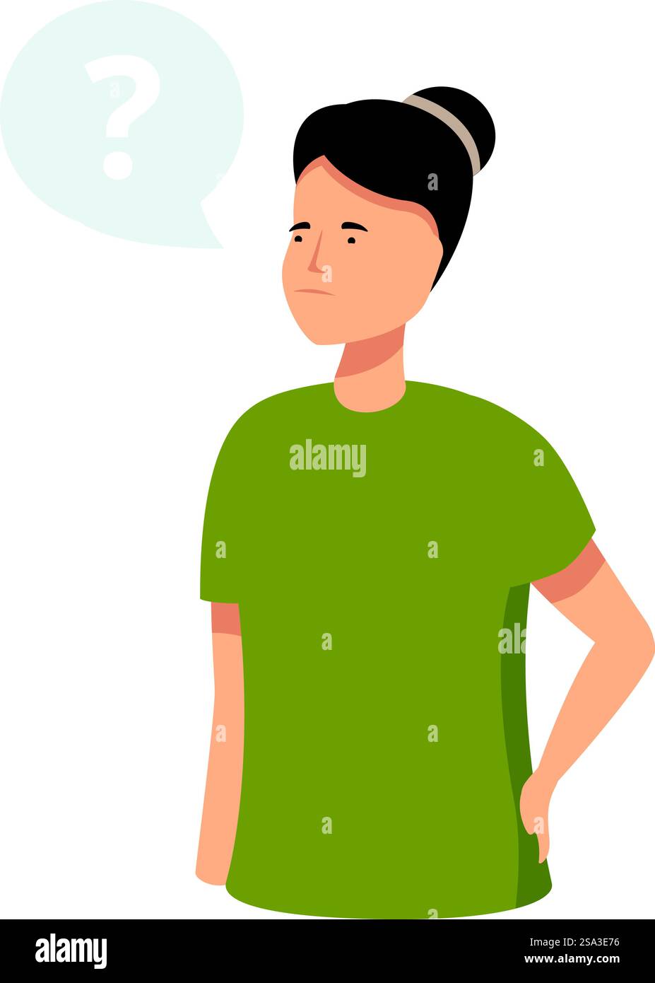 Illustration of a thoughtful woman with a question mark indicating confusion or curiosity. Woman ...