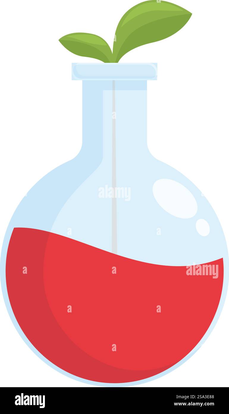 Graphic illustration of a green plant growing from a laboratory flask ...