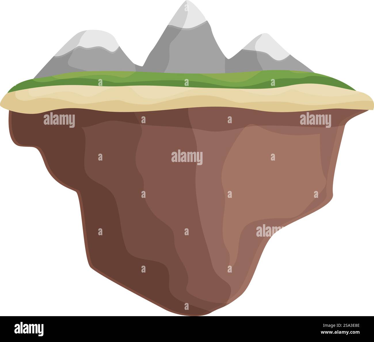 Vector artwork of a floating landmass with snowy mountain tops, ideal ...