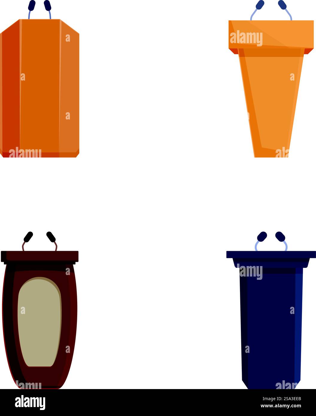 Vector illustrations of four colorful cartoonstyle trash bins isolated ...
