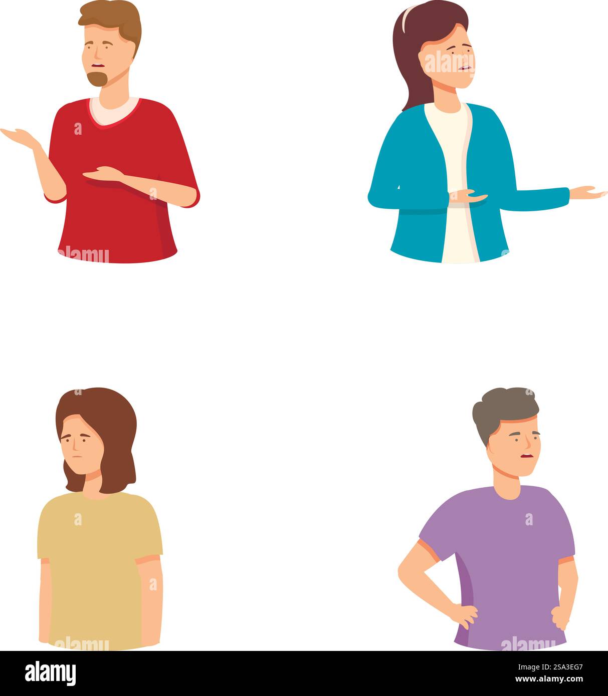Vector illustrations of four diverse people showing different gestures ...