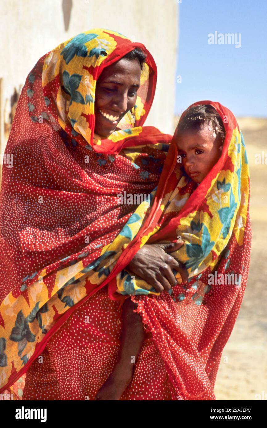 Africa. Sudan. Nubia. El Bab. Portrait of Woman with Son Stock Photo ...