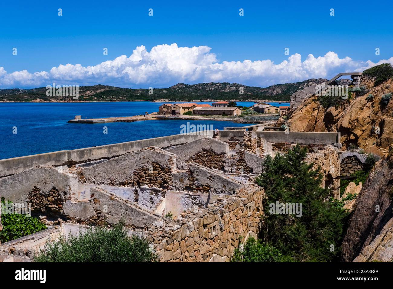 Ruins of the Batterie di Punta Rossa on the island of Isola Caprera, a ...