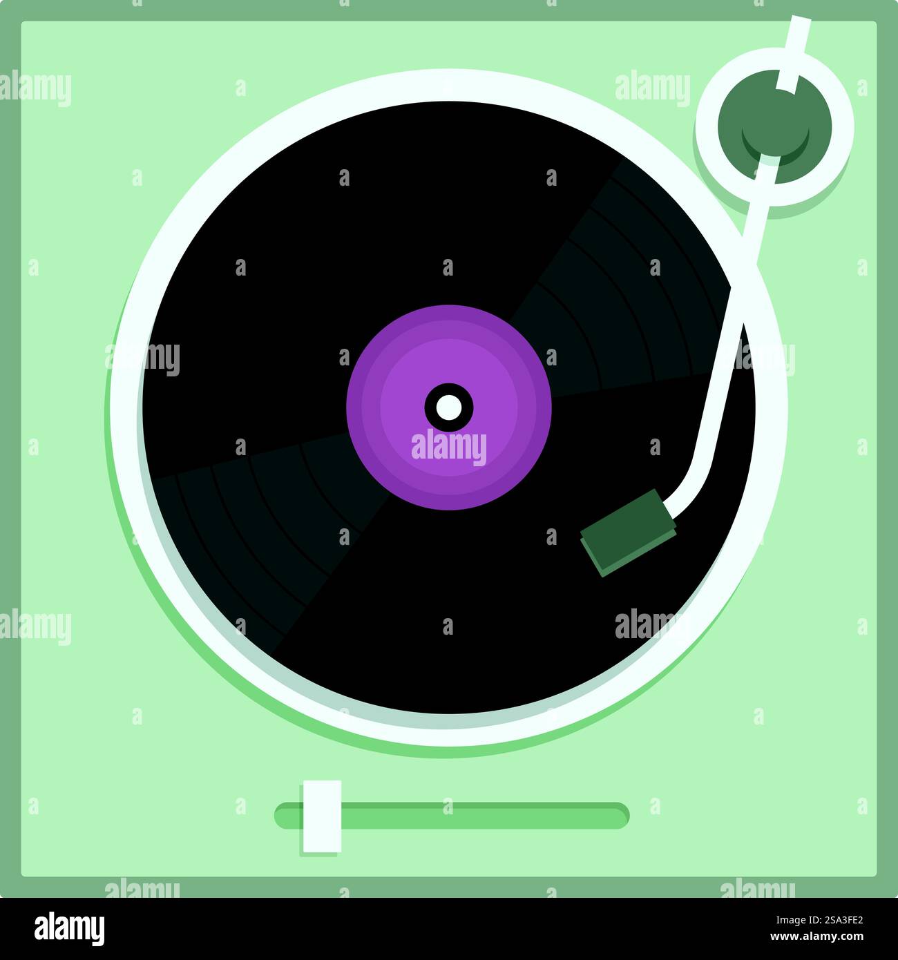 Stylized vector illustration of a classic vinyl record player in a flat ...