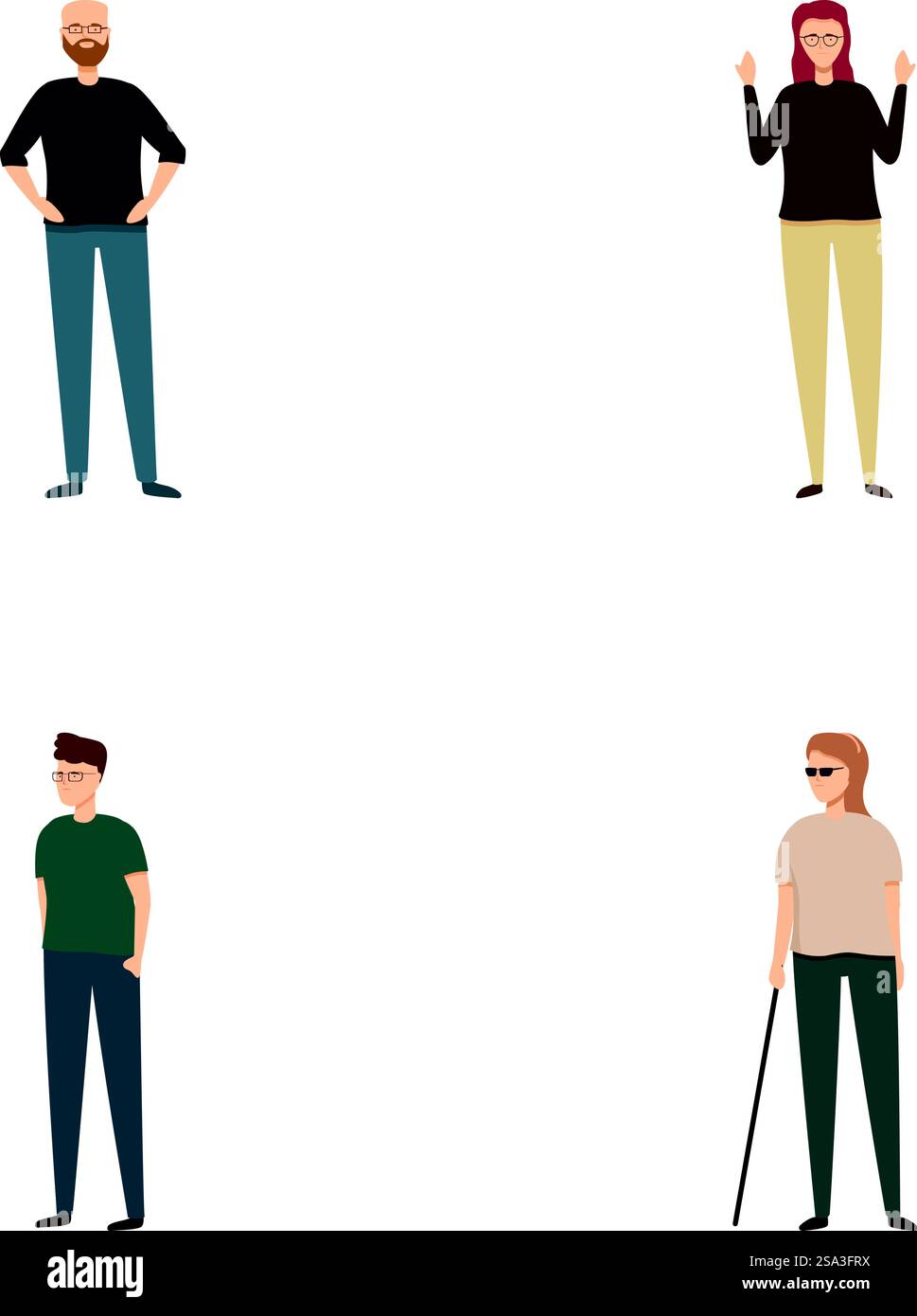 Collection of four cartoon people with a variety of styles and poses ...