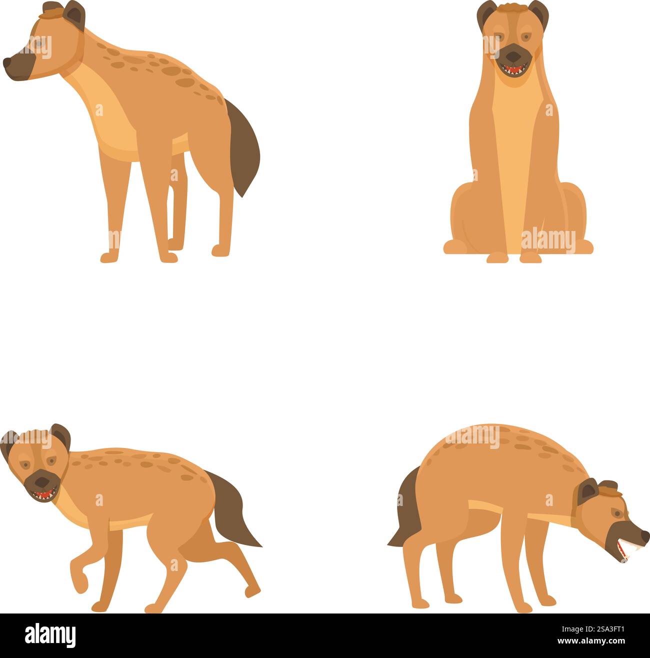 Spotted hyena icons set cartoon vector. Wild hyena character. African ...