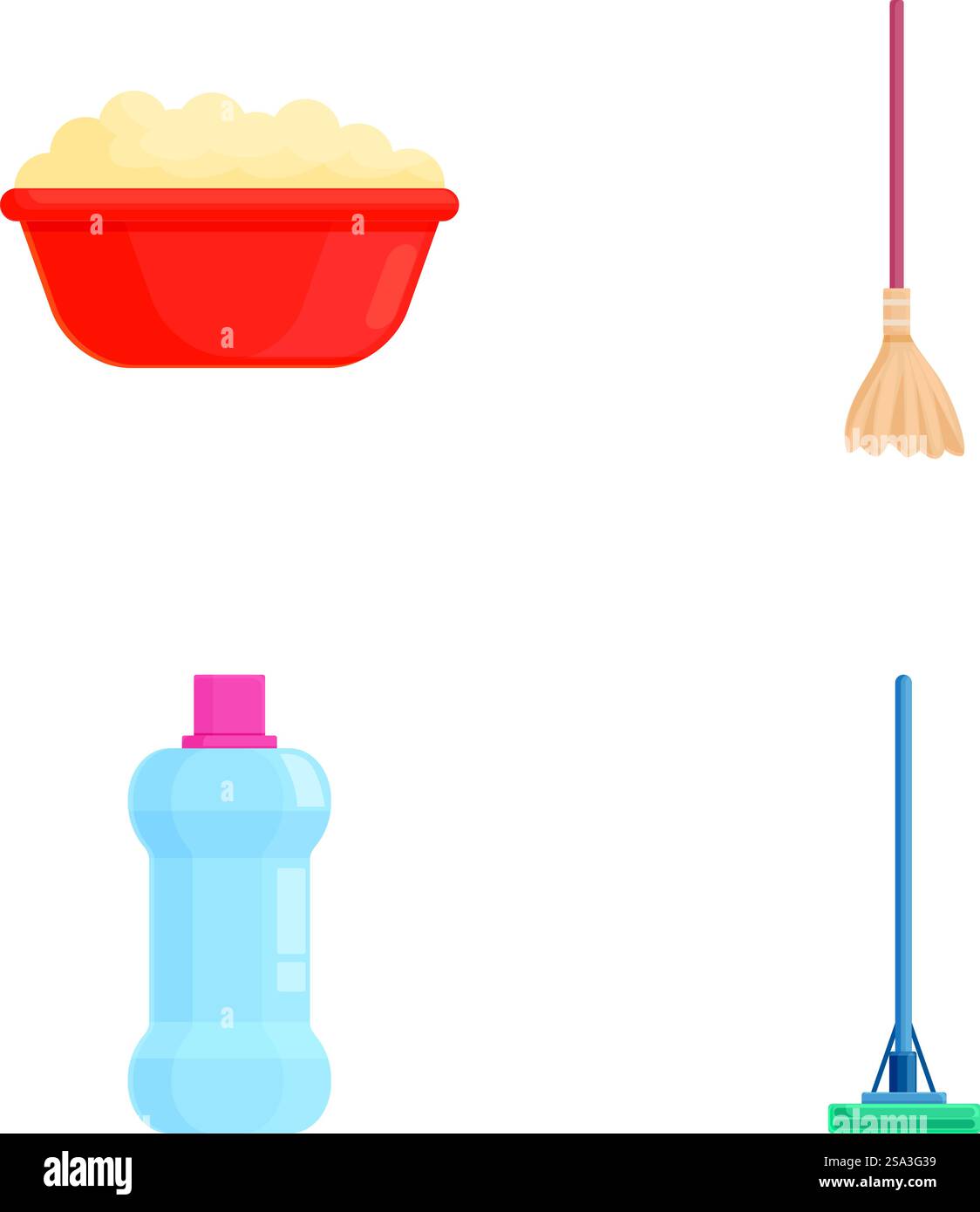 Colorful collection of vector icons featuring common household cleaning ...