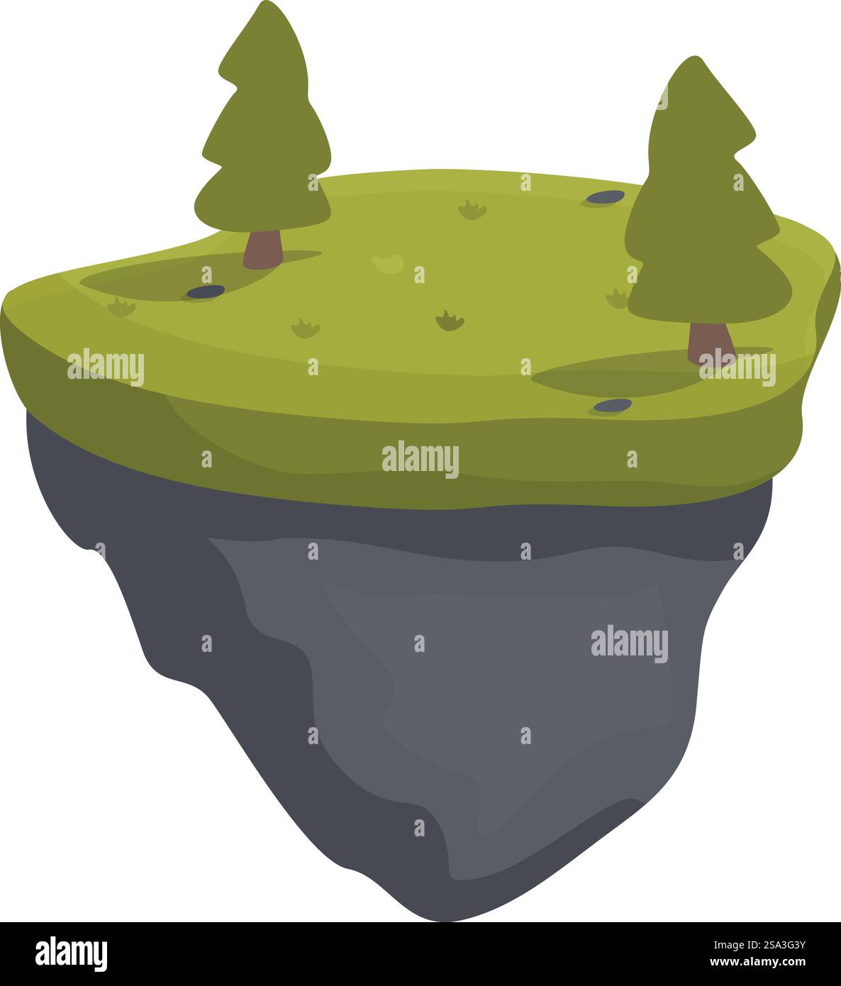 Cartoonstyle floating island with greenery isolated on a white ...