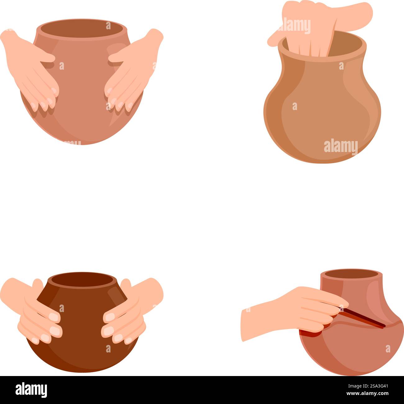 Pottery craft icons set cartoon vector. Creating clay vase on wheel ...