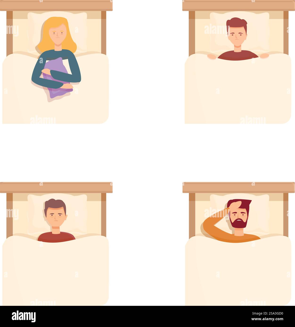 Insomnia icons set cartoon vector. Annoyed people suffering from ...