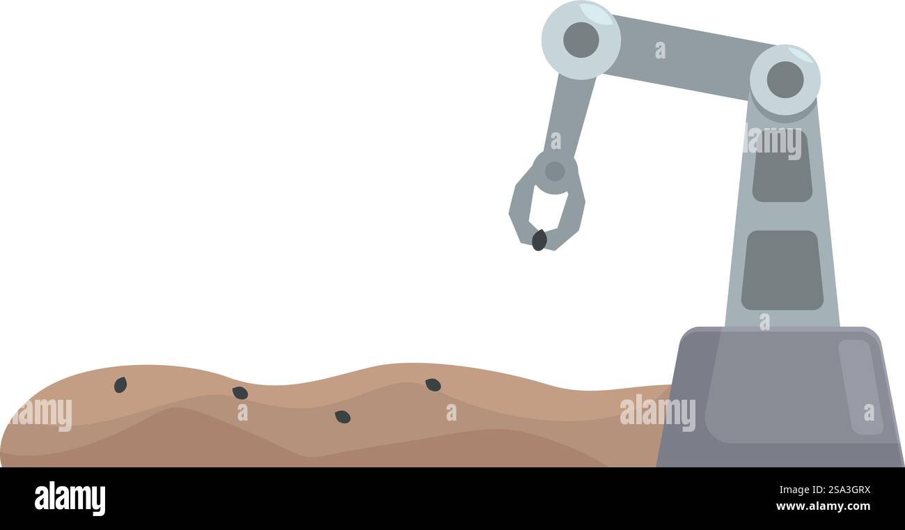 Vector illustration of an automated robotic arm used for manufacturing processes. Industrial ...