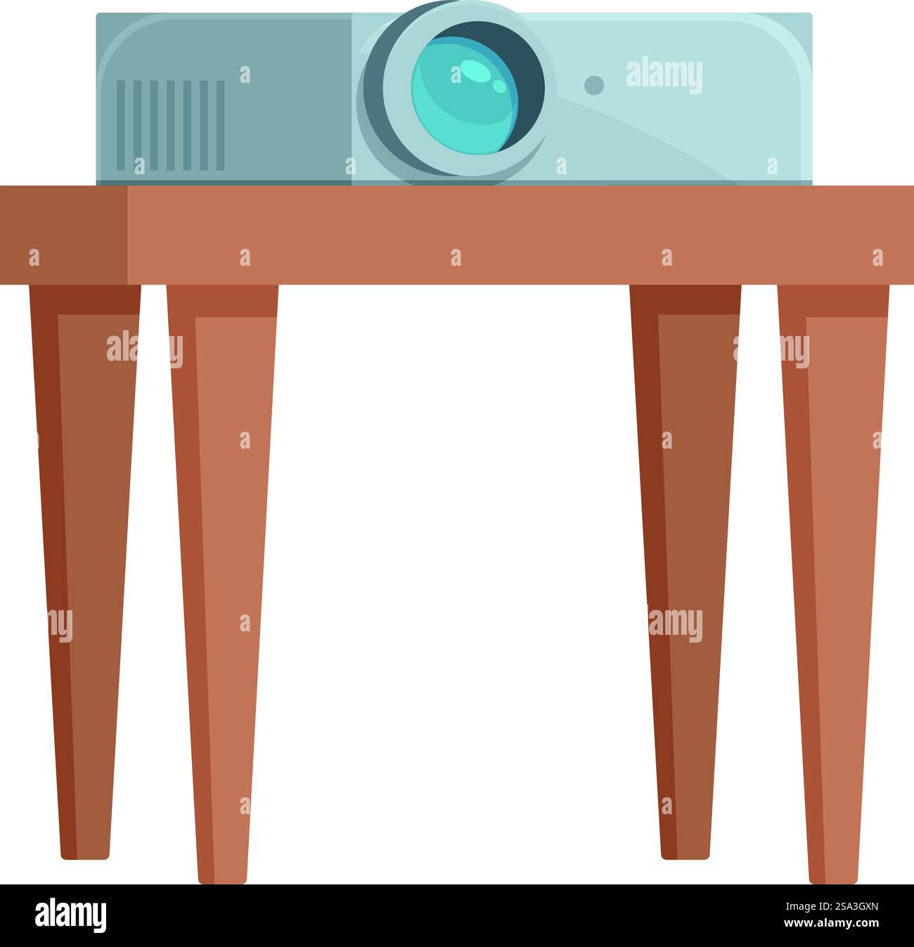 Digital illustration of a contemporary projector on a simple wooden ...