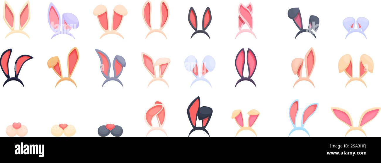 Easter bunny ears mask vector. A collection of cartoon rabbit ears in ...